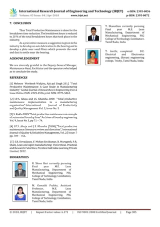 IRJET- Reduction of Breakdown Hours Through Lean Technique in a High ...
