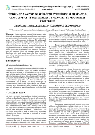 IRJET- Design and Analysis of Spur Gear by using Palm Fibre and E-Glass ...