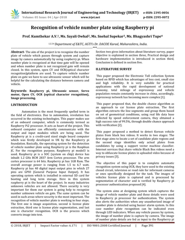 IRJET- Recognition of Vehicle Number Plate using Raspberry PI | PDF | Operating Systems ...