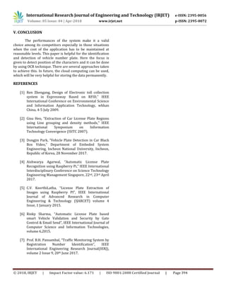 IRJET- Recognition of Vehicle Number Plate using Raspberry PI | PDF