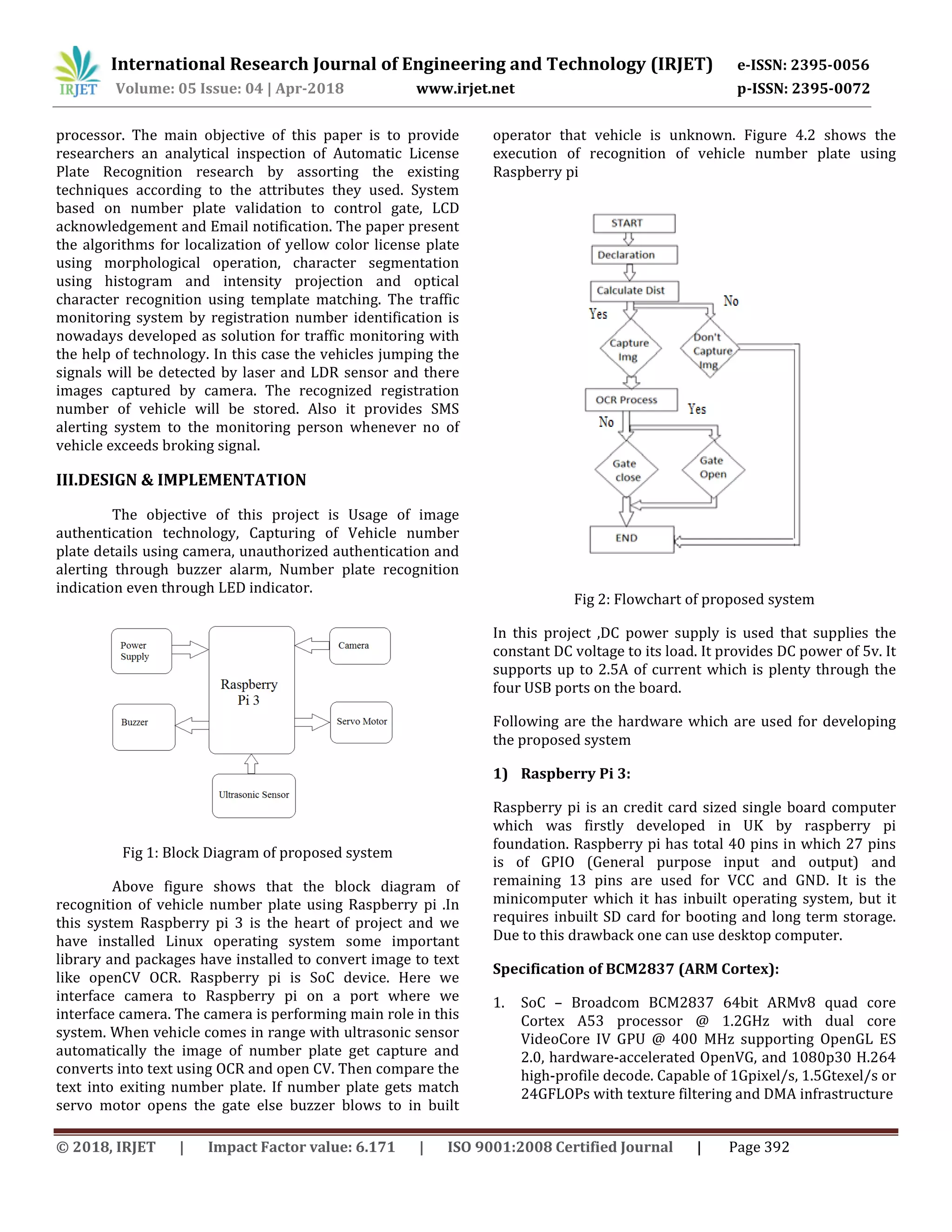 IRJET- Recognition of Vehicle Number Plate using Raspberry PI | PDF