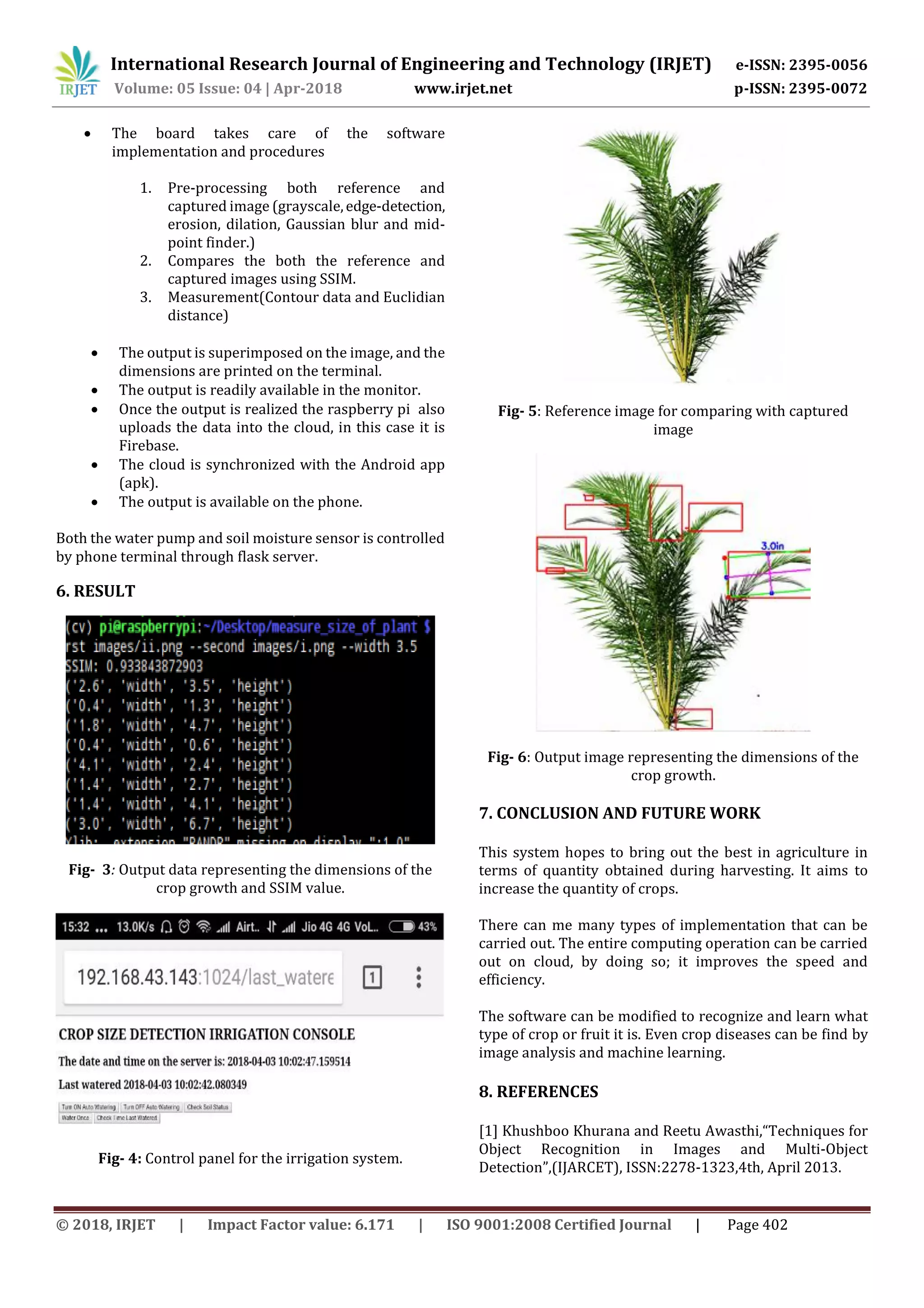 IRJET- IoT Based Crop Growth Detection and Irrigation System using Raspberry PI | PDF