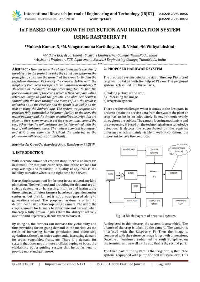 IRJET- IoT Based Crop Growth Detection and Irrigation System using Raspberry PI | PDF