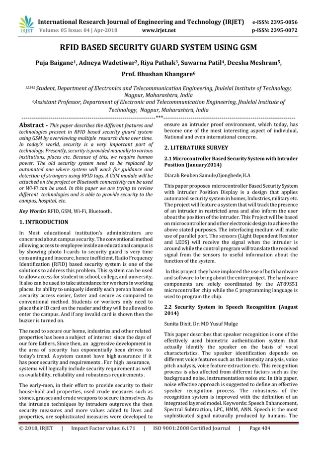 IRJET- RFID Based Security Guard System using GSM | PDF