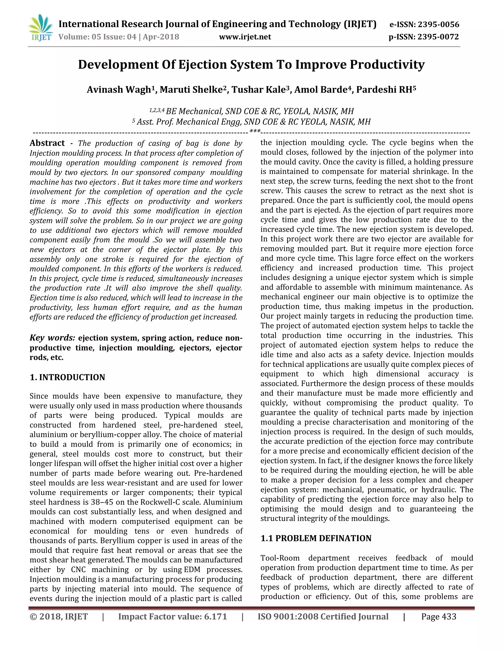 IRJET- Development of Ejection System to Improve Productivity | PDF