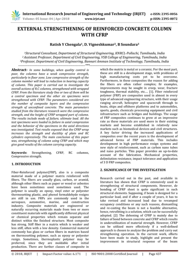 IRJET- External Strengthening of Reinforced Concrete Column with CFRP | PDF