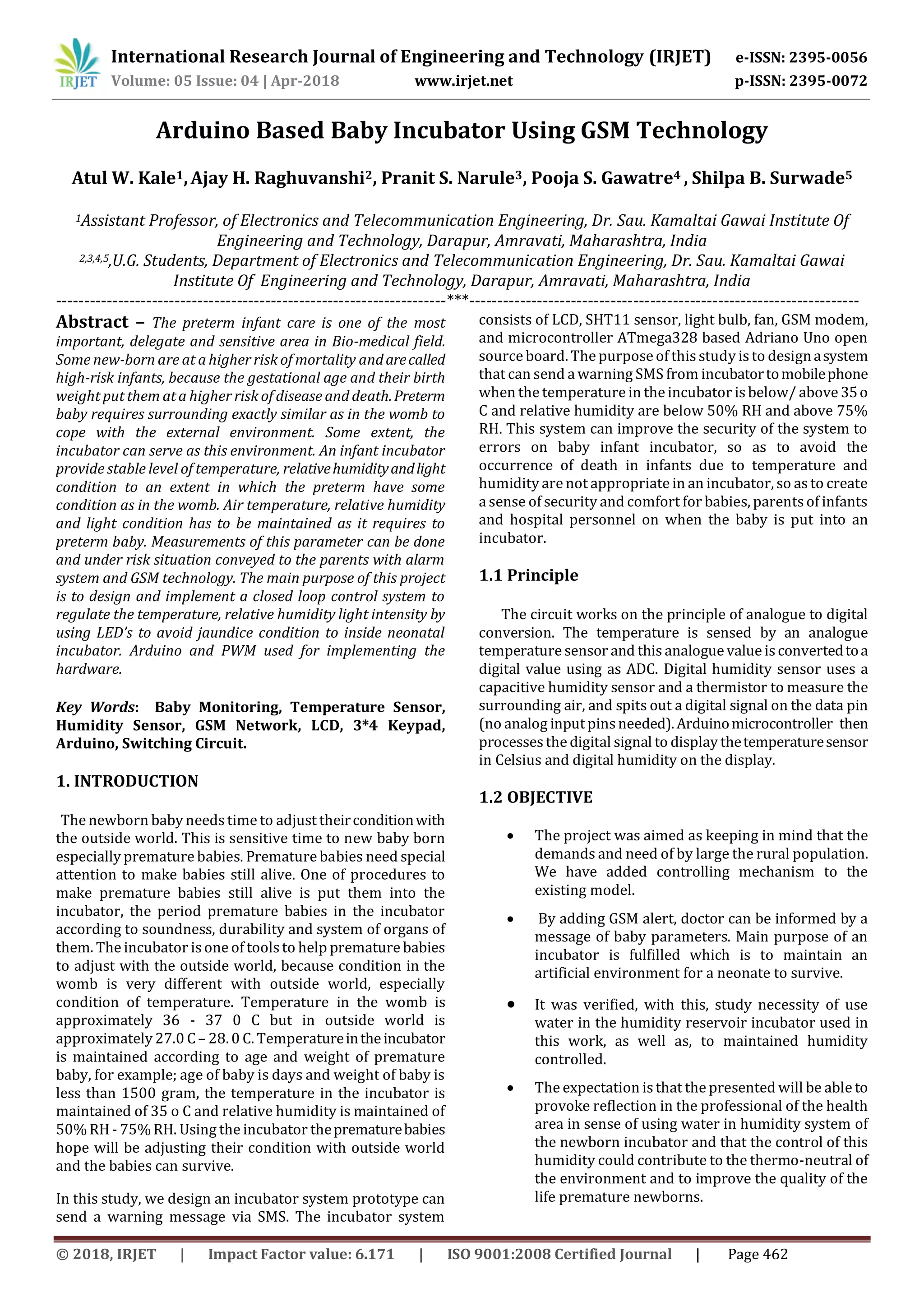 IRJET- Arduino Based Baby Incubator using GSM Technology | PDF