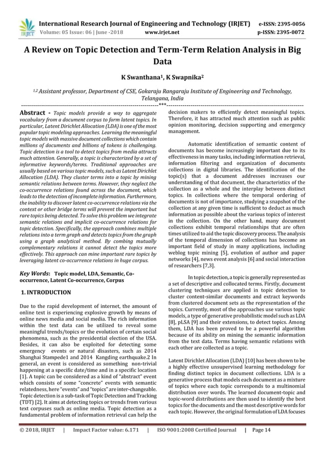 IRJET-A Review on Topic Detection and Term-Term Relation Analysis in ...