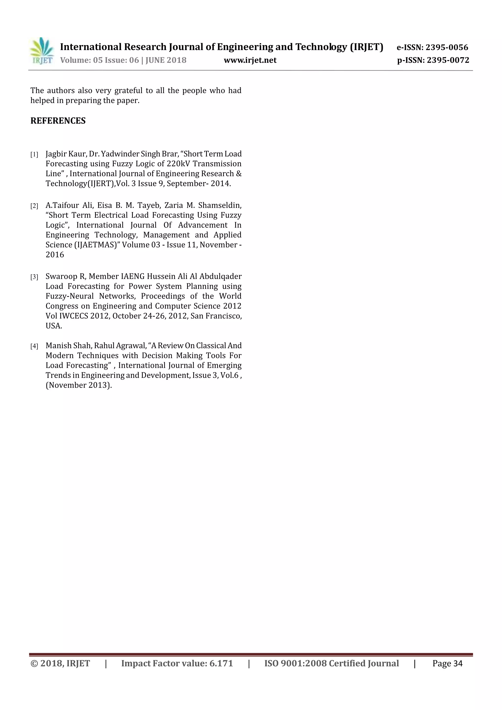 Irjet Load Forecasting Using Fuzzy Logic Pdf