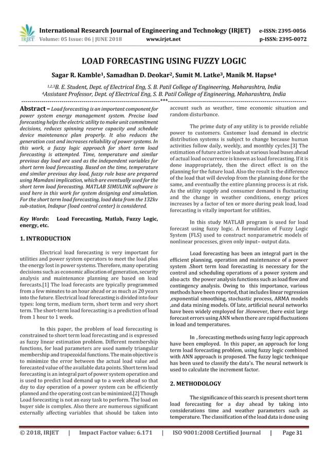 IRJET-Load Forecasting using Fuzzy Logic | PDF