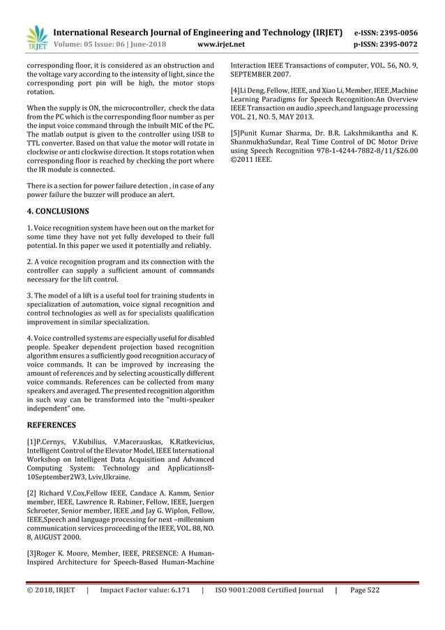 IRJET-Voice Operated Intelligent Lift | PDF | Digital Audio | Computer Software and Applications