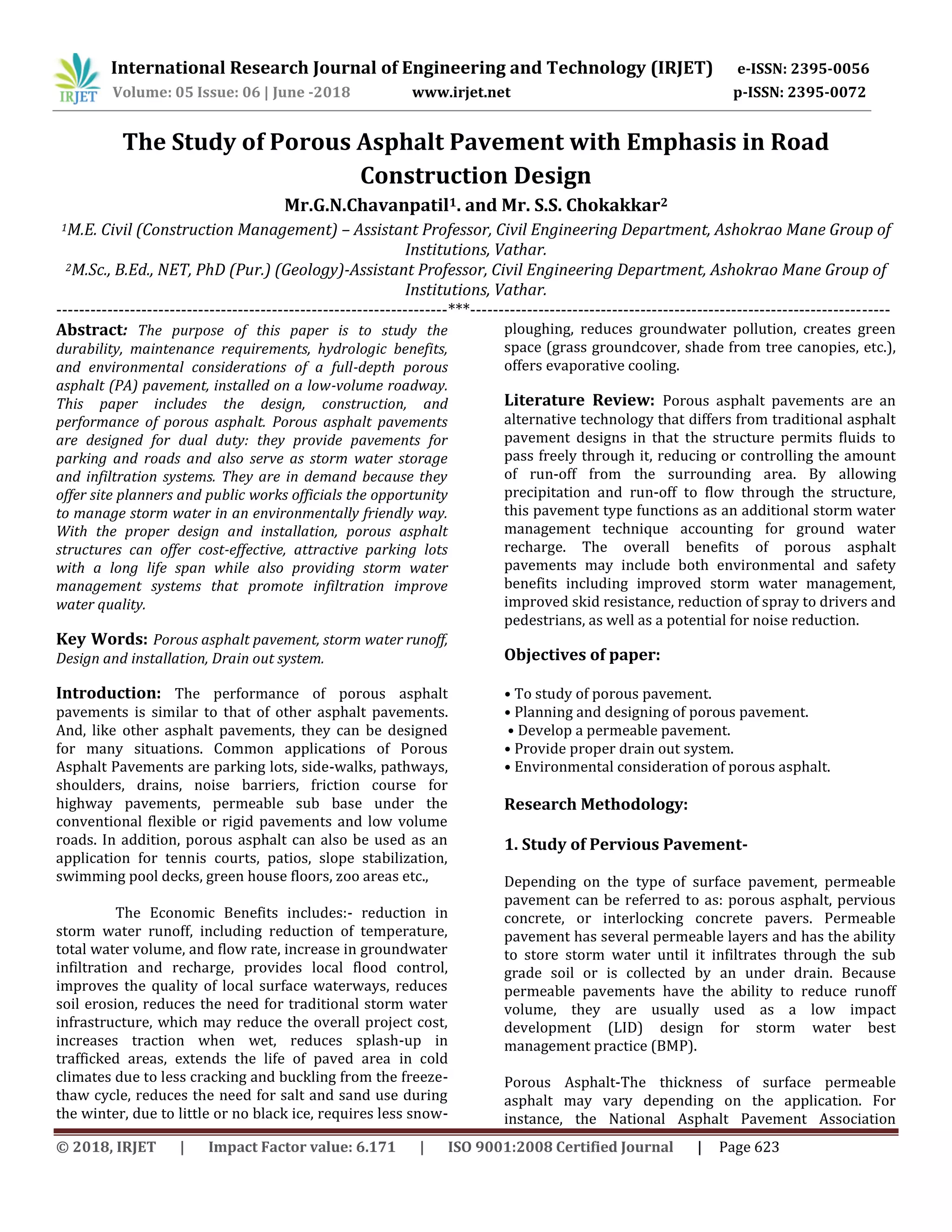 IRJET- The Study of Porous Asphalt Pavement with Emphasis in Road ...