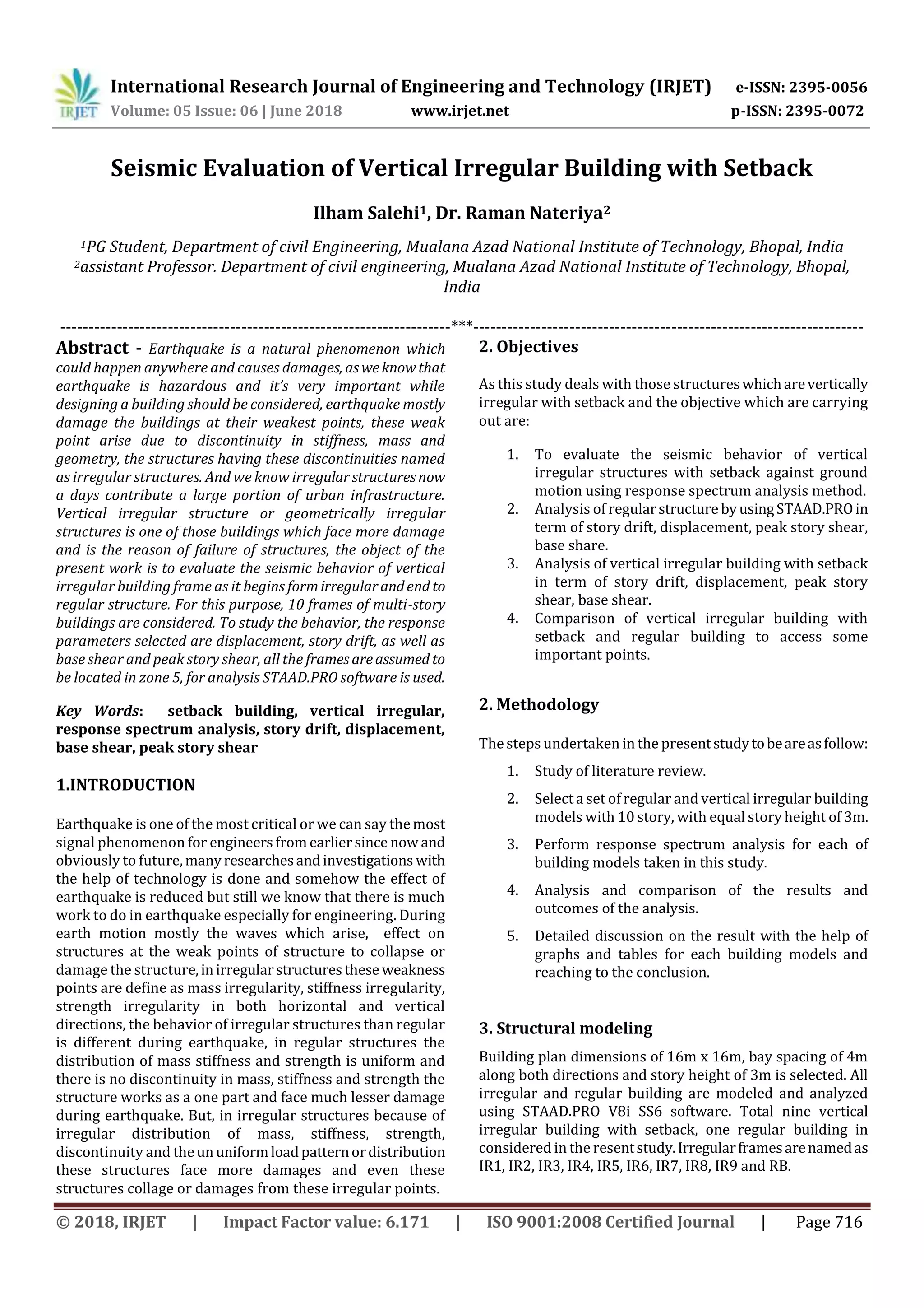 IRJET- Seismic Evaluation of Vertical Irregular Building with Setback | PDF