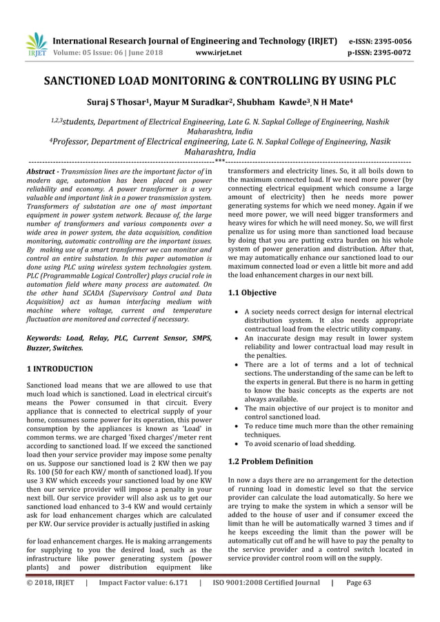 IRJET- Sanctioned Load Monitoring & Controlling by using PLC | PDF