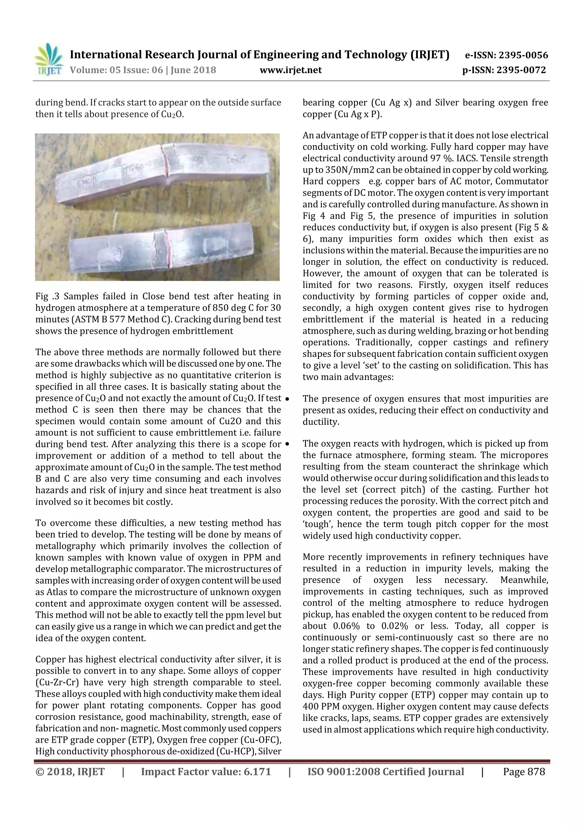 IRJET-Estimation/Assessment of Oxygen Content in Copper by Metallographic Method | PDF