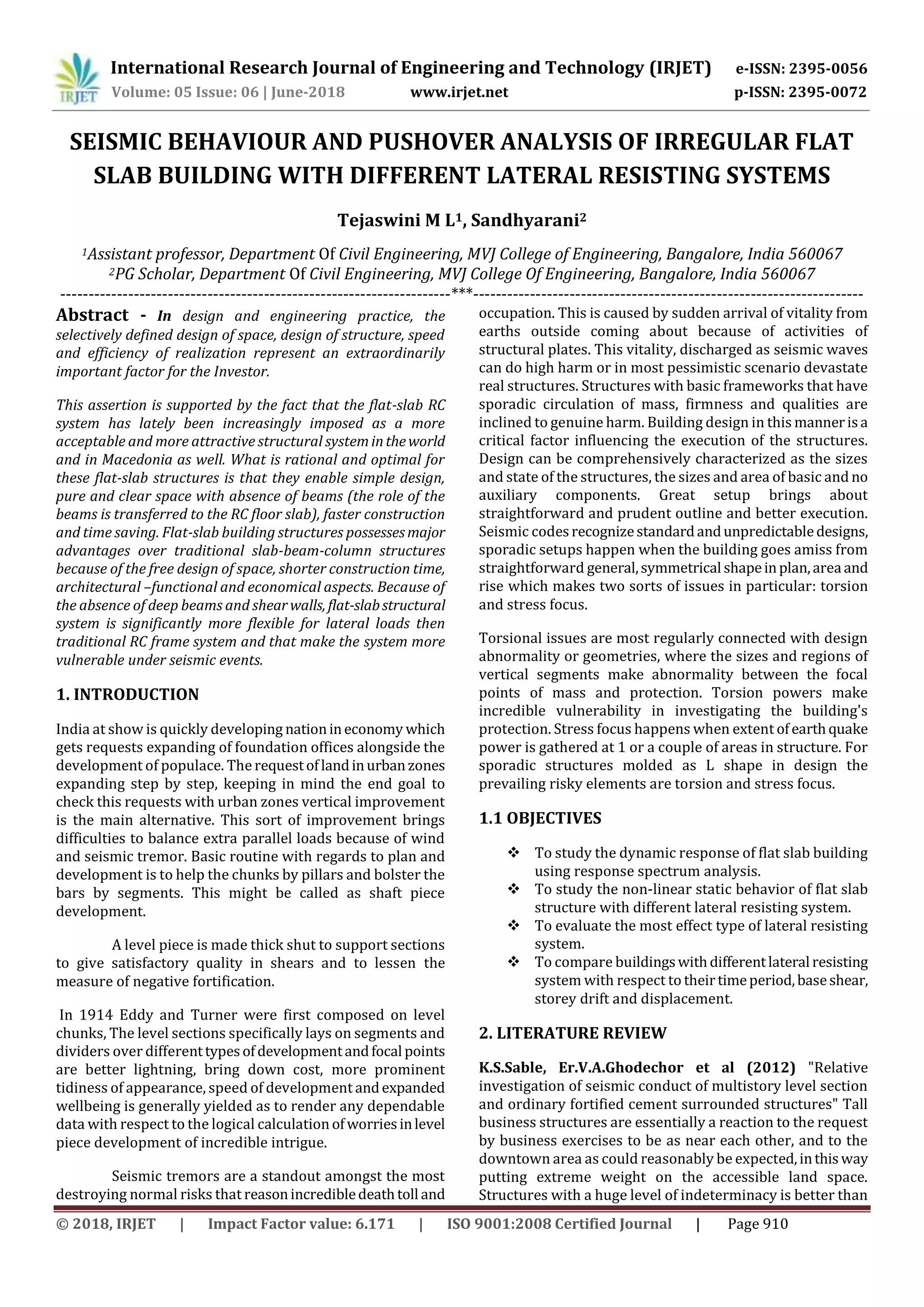 IRJET-Seismic behaviour and Pushover Analysis of Irregular Flat Slab Building with Different ...