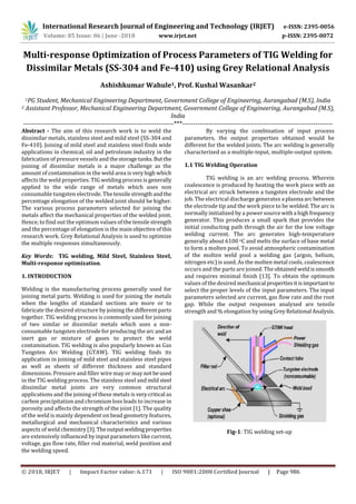 IRJET-Multi-Response Optimization of Process Parameters of TIG Welding for Dissimilar Metals (SS ...