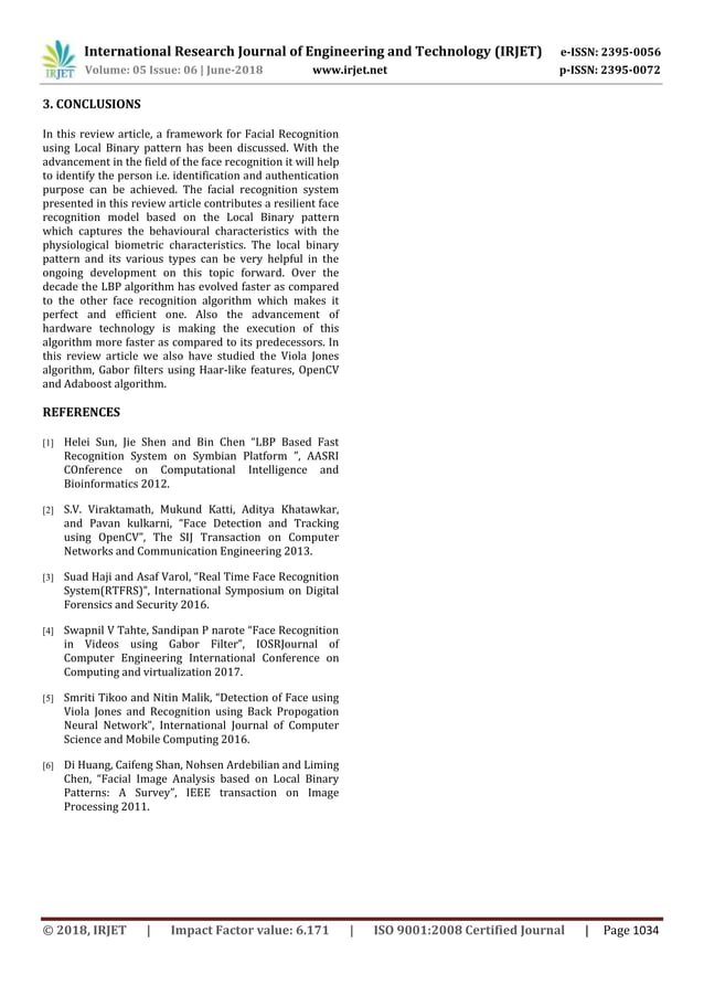 Irjet A Review On Face Recognition Using Local Binary Pattern