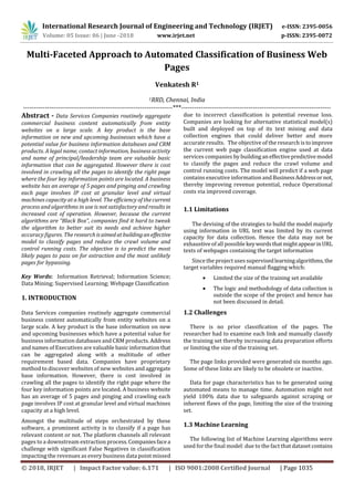 IRJET- Multi-Faceted Approach to Automated Classification of Business Web Pages | PDF