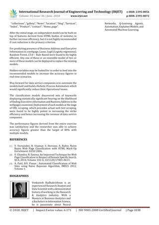 IRJET- Multi-Faceted Approach to Automated Classification of Business Web Pages | PDF