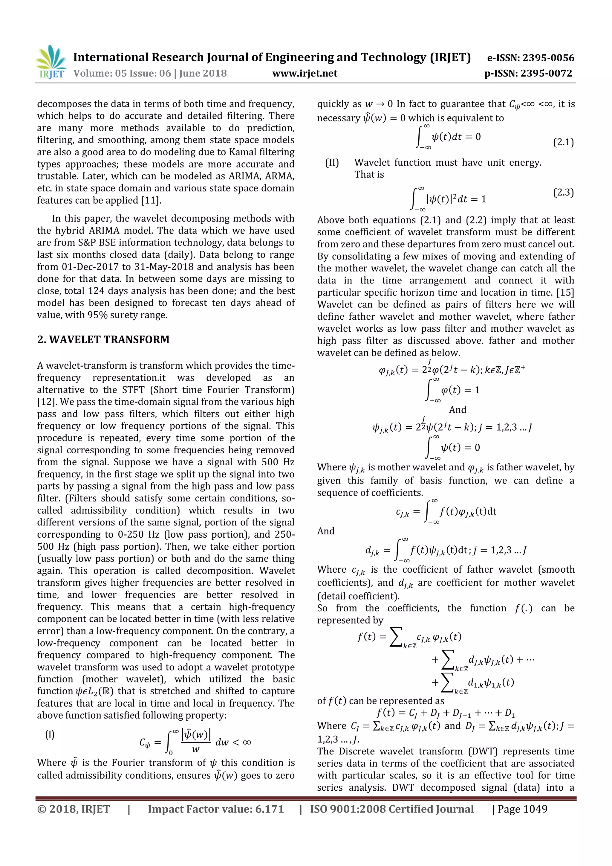 Irjet Forecasting Of Time Series Data Using Hybrid Arima Model With The
