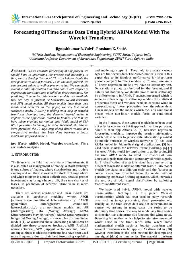 Irjet Forecasting Of Time Series Data Using Hybrid Arima Model With The