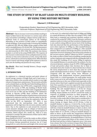 IRJET-The Study of Effect of Blast Load on Multi-Storey Building by using Time History Method | PDF