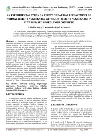 IRJET-An Experimental Study on Effect of Partial Replacement of Normal ...