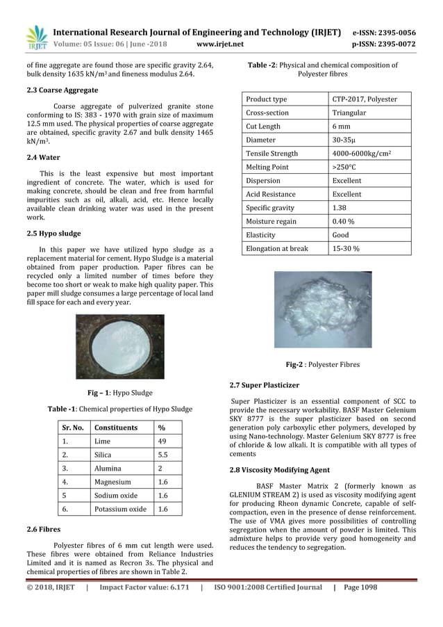 IRJET- Fresh Properties of Self Compacting Concrete using Hypo Sludge and Fibres | PDF