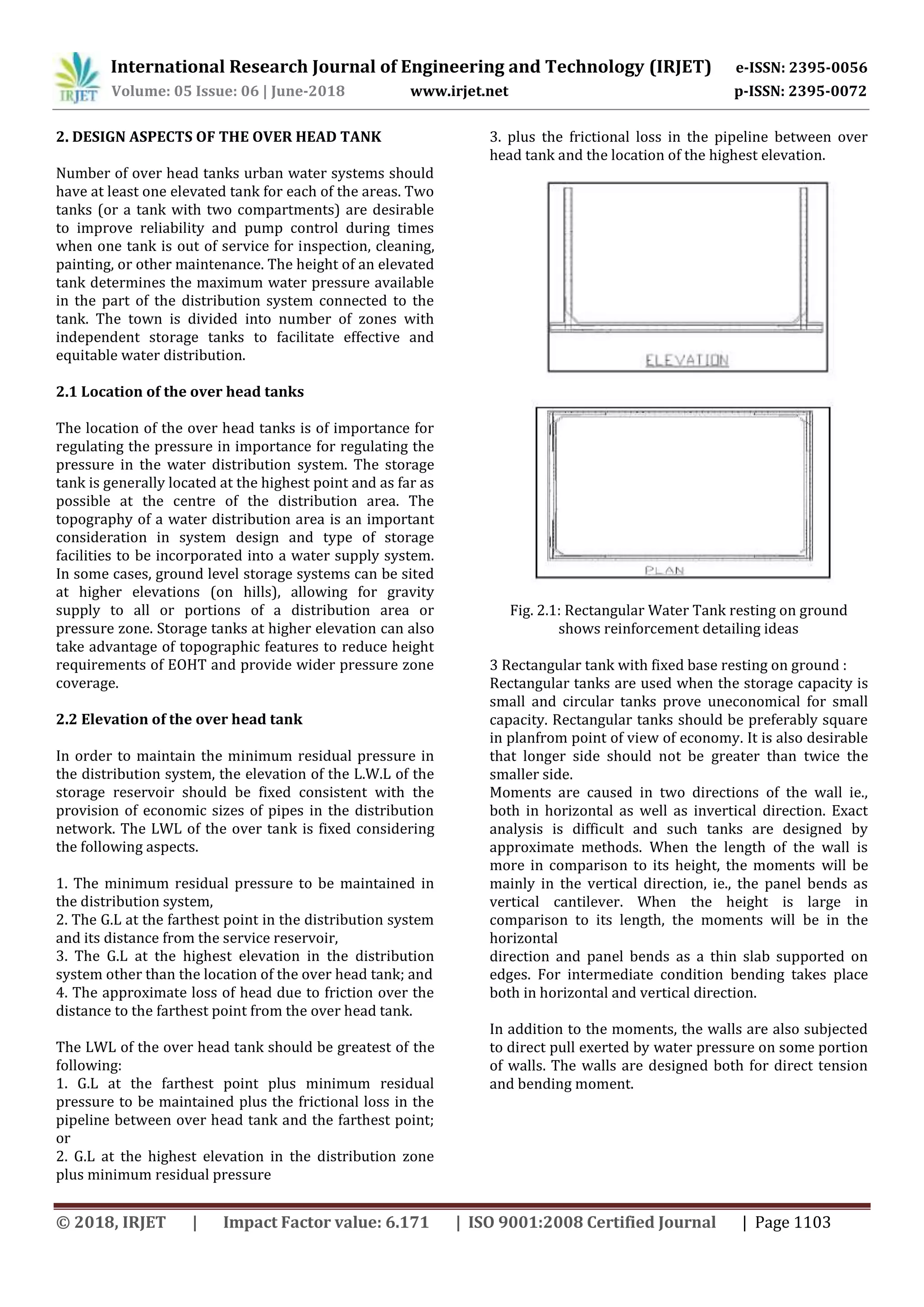 IRJET- Design of Overhead RCC Rectangular Water Tank by using Working ...
