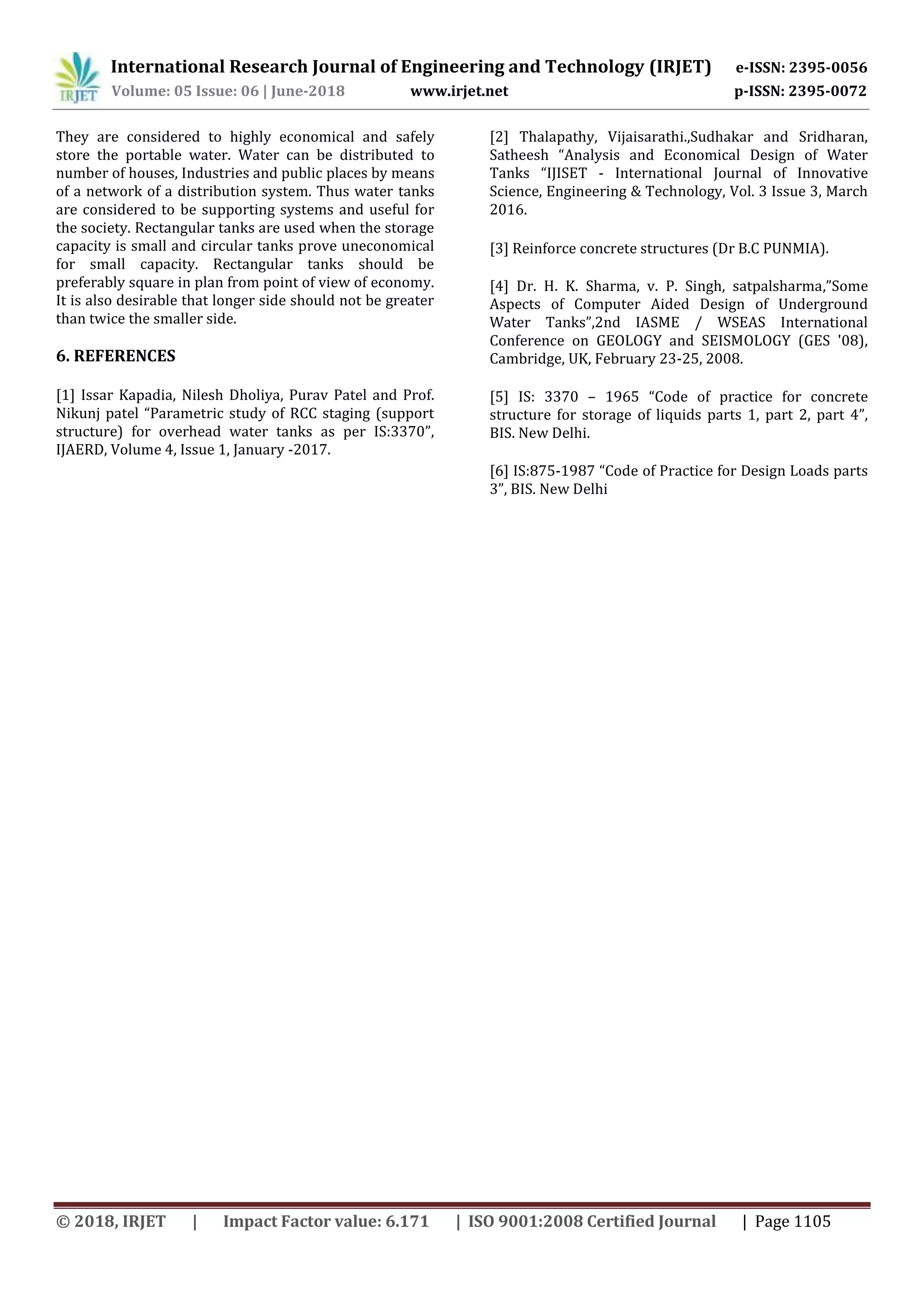 IRJET- Design of Overhead RCC Rectangular Water Tank by using Working ...