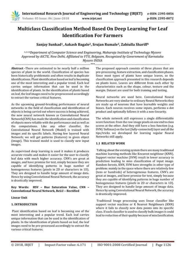 IRJET-Multiclass Classification Method Based On Deep Learning For Leaf Identification For ...