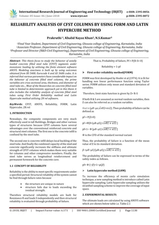 IRJET- Reliability Analysis of CFST Columns by using Form and Latin Hypercube Method | PDF