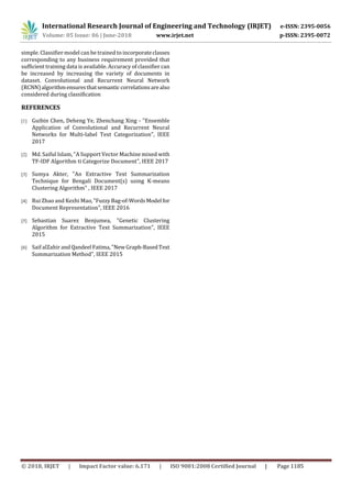 IRJET- Automated Document Summarization and Classification using Deep Learning | PDF