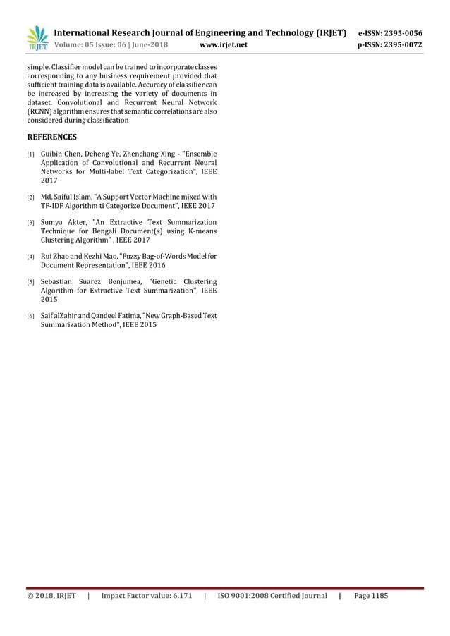 IRJET- Automated Document Summarization and Classification using Deep Learning | PDF