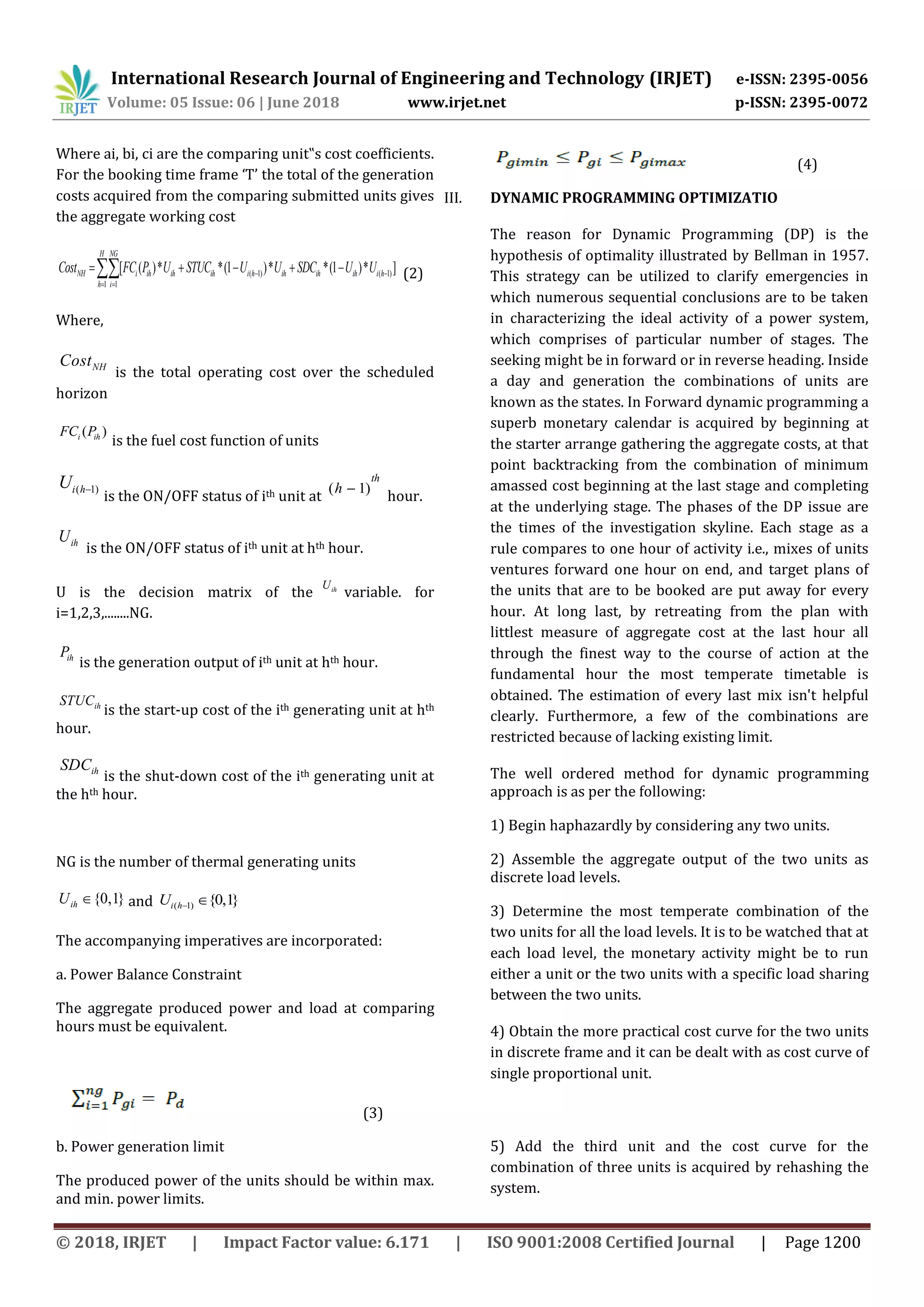 IRJET-Comparative Analysis of Unit Commitment Problem of Electric Power System using ...