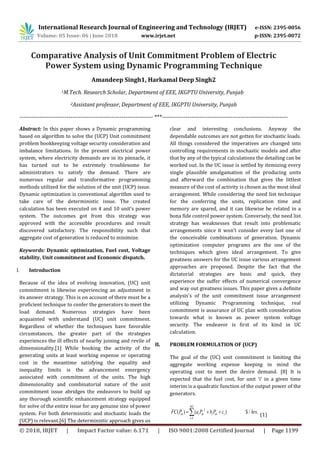 IRJET-Comparative Analysis of Unit Commitment Problem of Electric Power System using ...