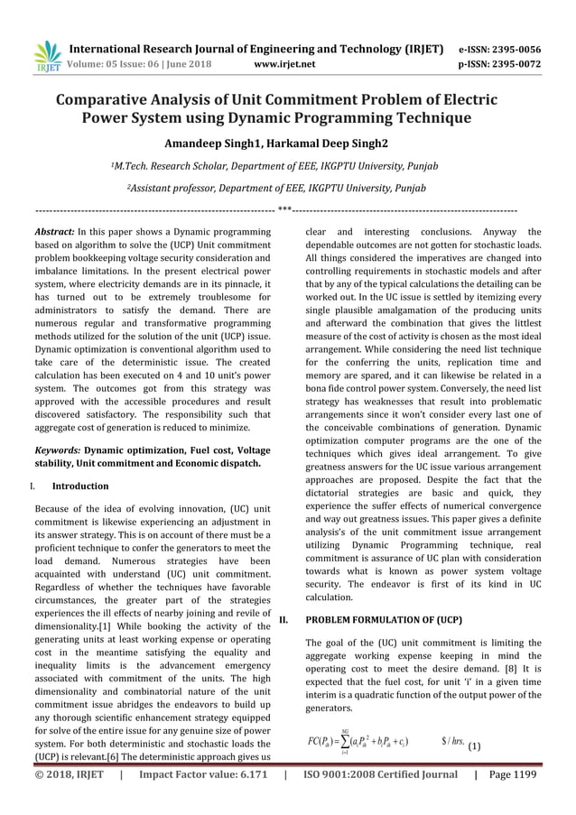Irjet Comparative Analysis Of Unit Commitment Problem Of Electric Power System Using 0419