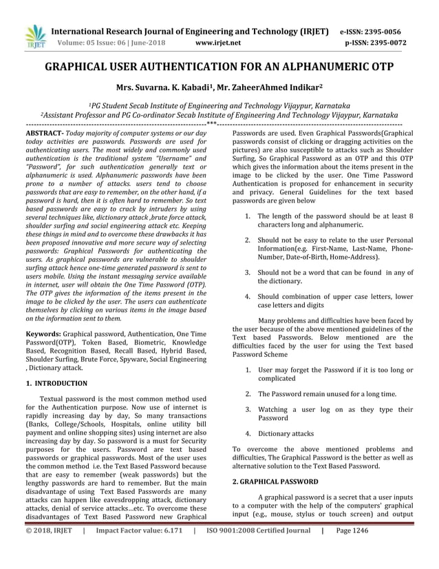 IRJET- Graphical user Authentication for an Alphanumeric OTP | PDF