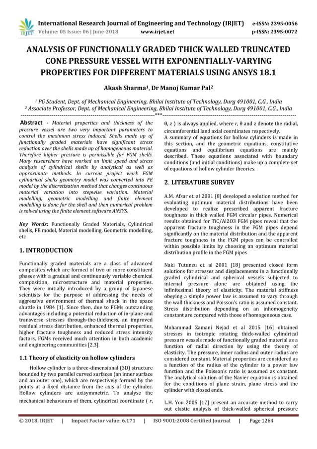 Irjet Analysis Of Functionally Graded Thick Walled Truncated Cone