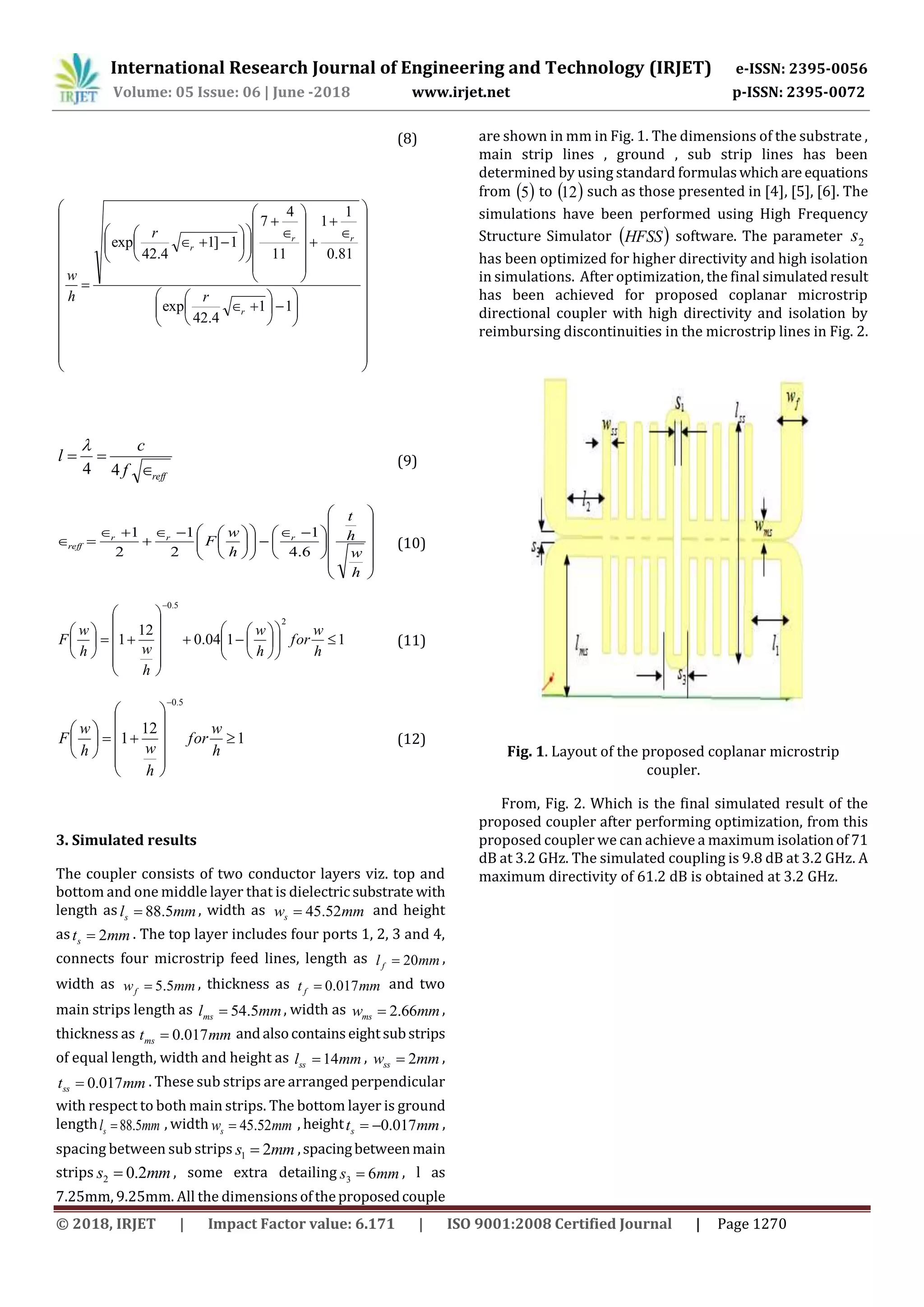IRJET- Coplanar Microstrip Directional Coupler with High Isolation and ...