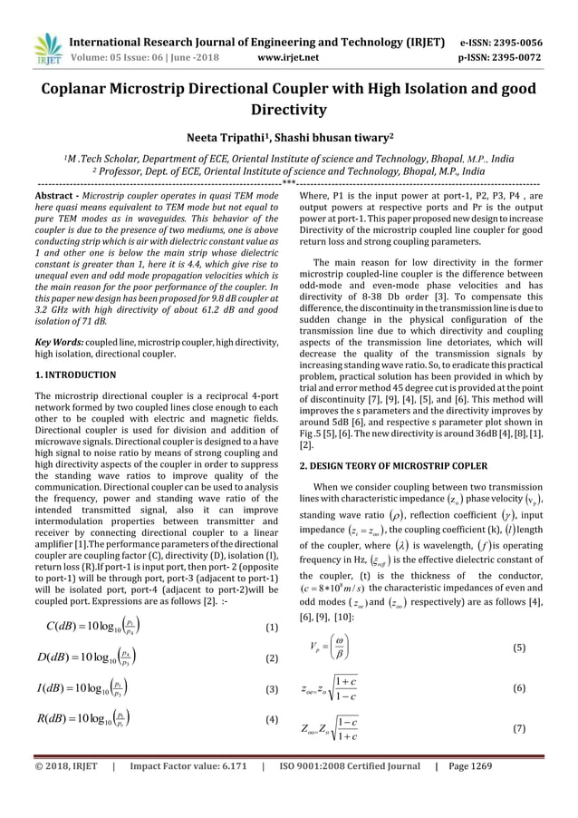 IRJET- Coplanar Microstrip Directional Coupler with High Isolation and ...