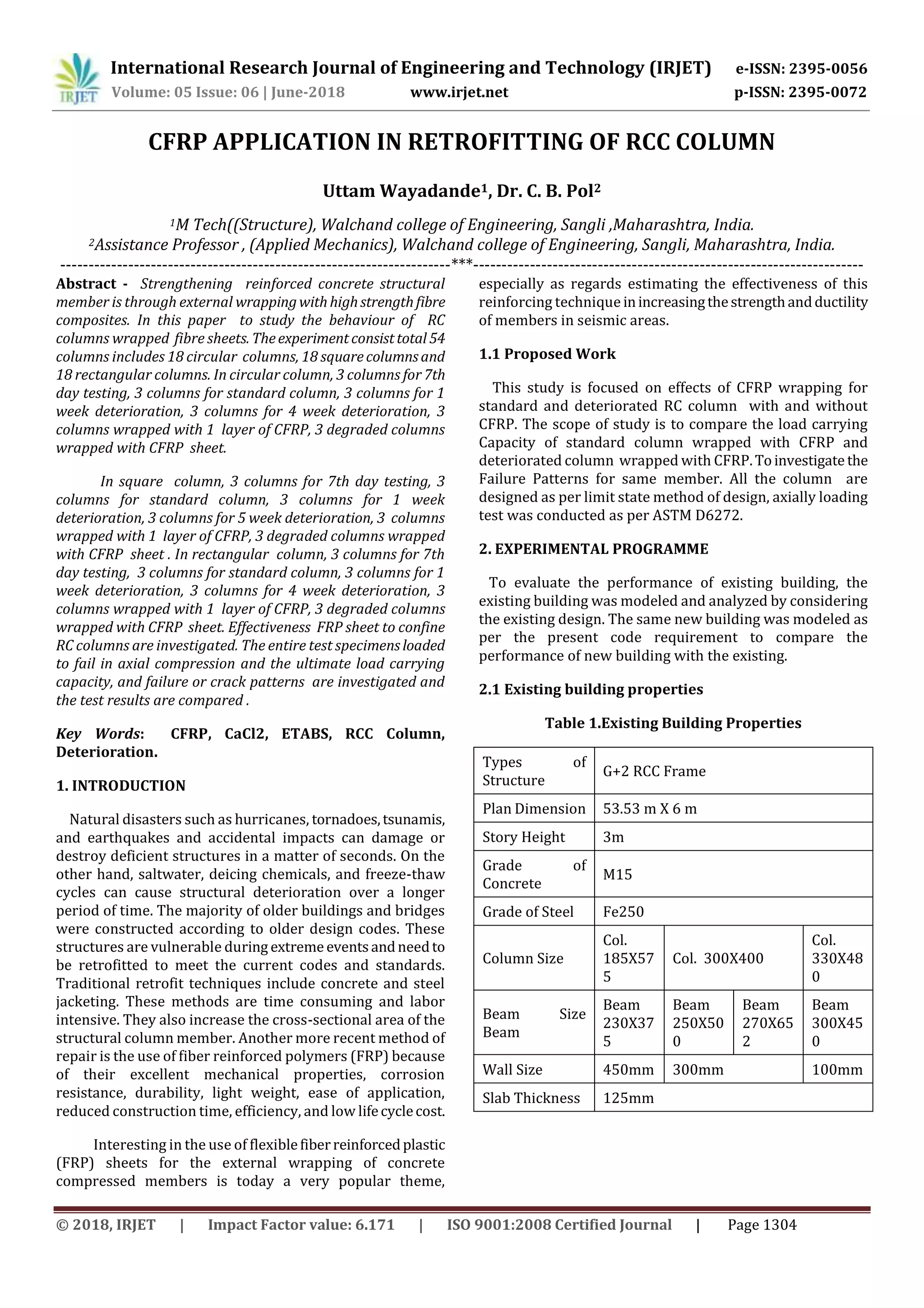 IRJET- CFRP Application in Retrofitting of RCC Column | PDF