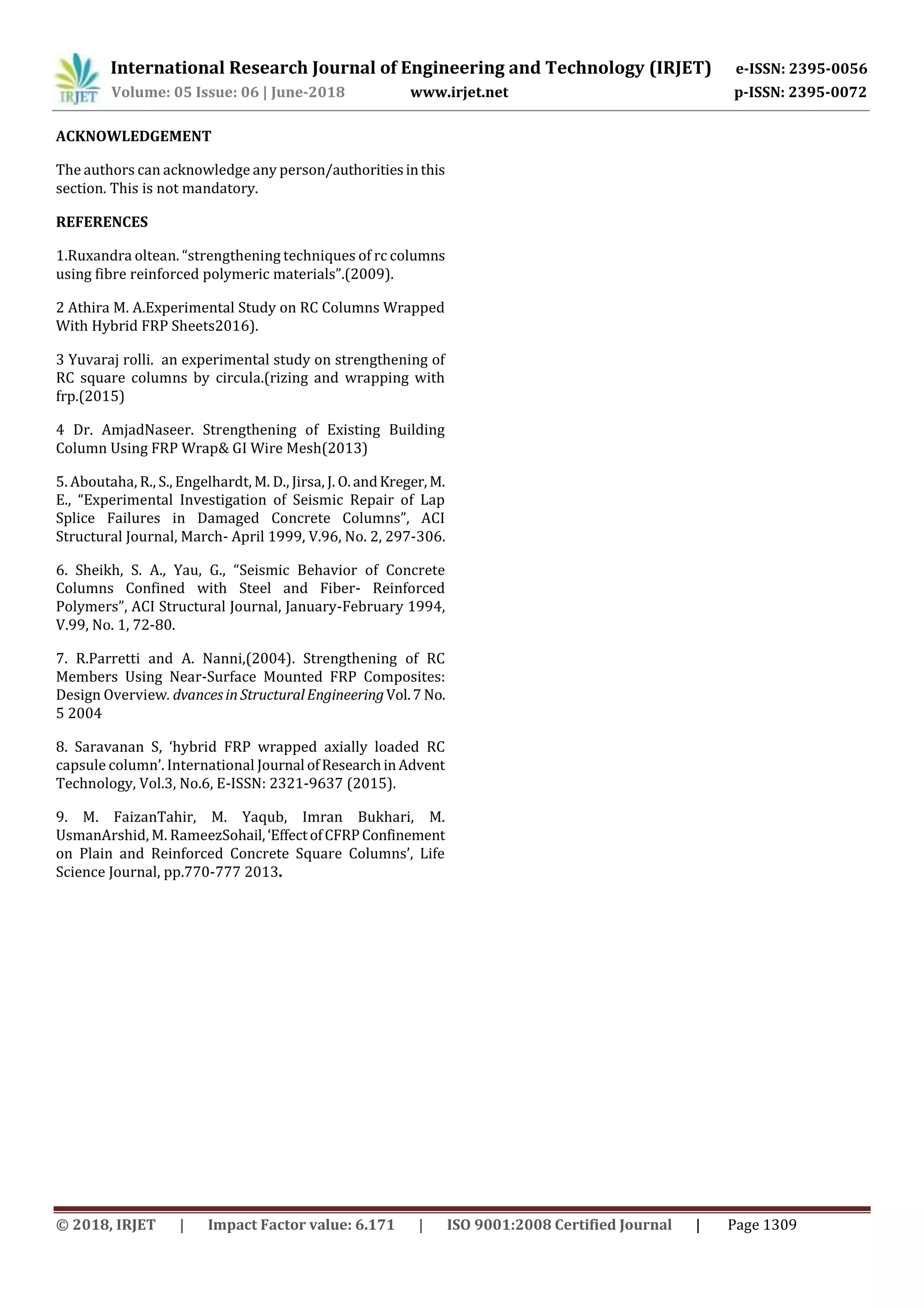 IRJET- CFRP Application in Retrofitting of RCC Column | PDF