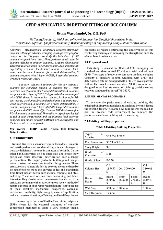 IRJET- CFRP Application in Retrofitting of RCC Column | PDF