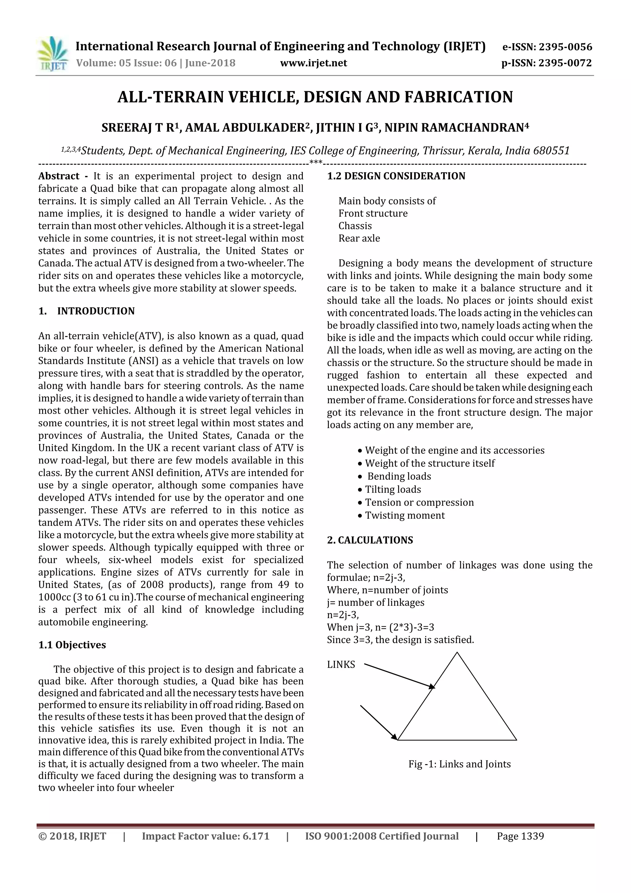IRJET-All-Terrain Vehicle, Design and Fabrication | PDF