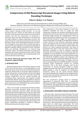 IRJET-Compression of Old Manuscript Document Images using Hybrid Encoding Technique | PDF