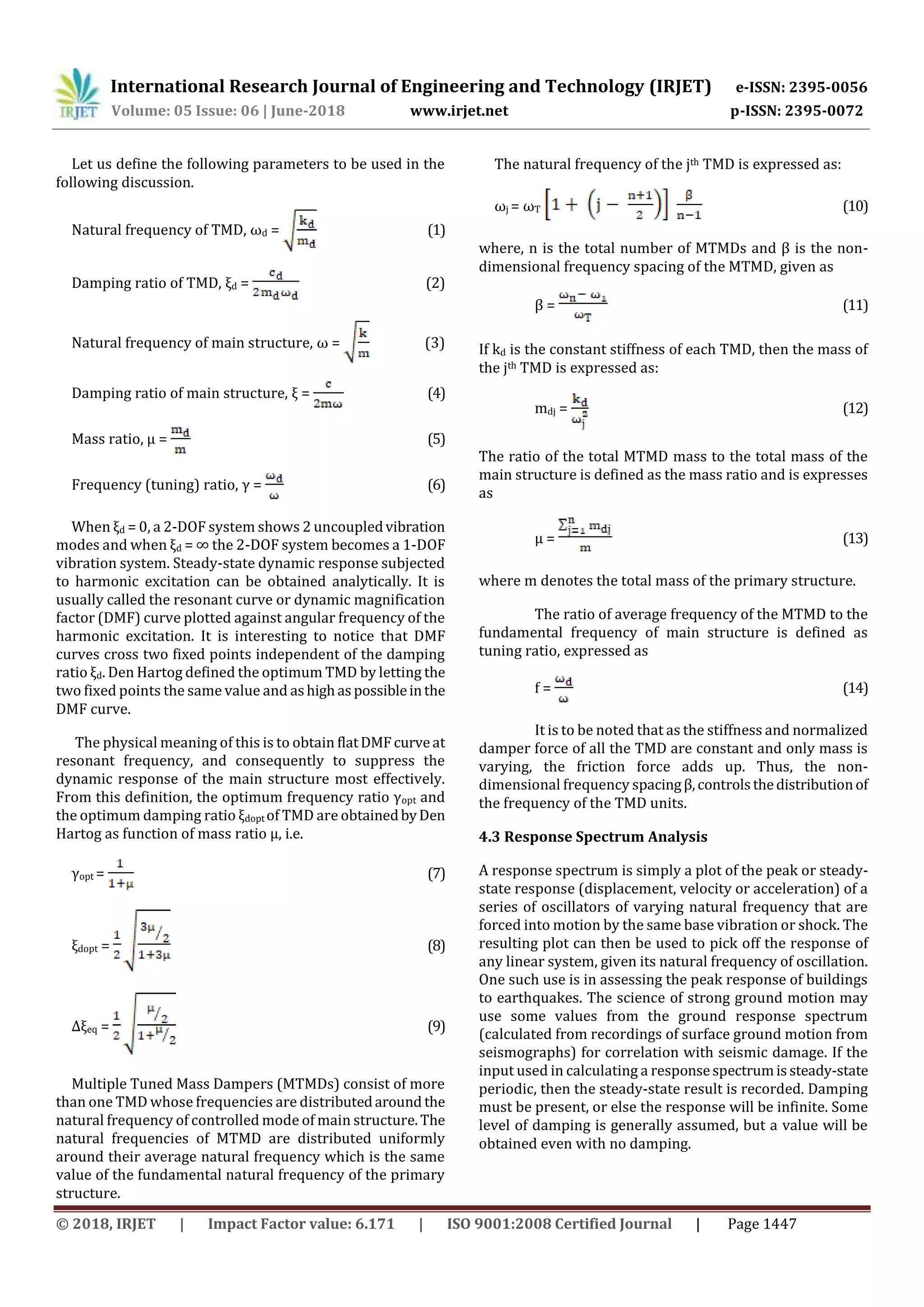IRJET- Effectiveness of Tuned Mass Dampers in Vibration Control of Multi-Storied Buildings | PDF