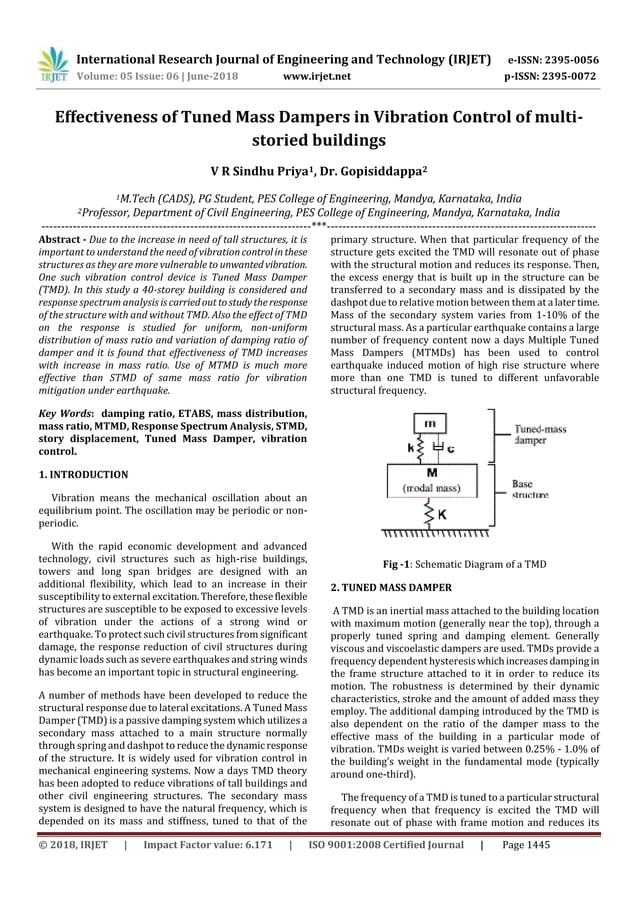 IRJET- Effectiveness of Tuned Mass Dampers in Vibration Control of Multi-Storied Buildings | PDF