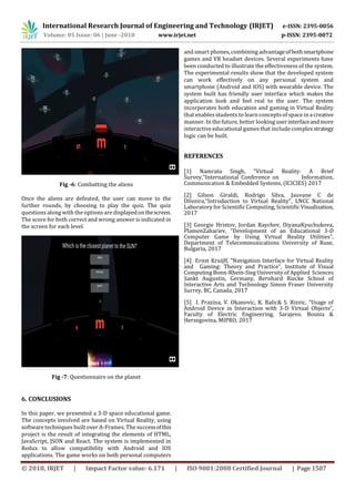 IRJET-Space Invaders: An Educational Game in Virtual Reality | PDF